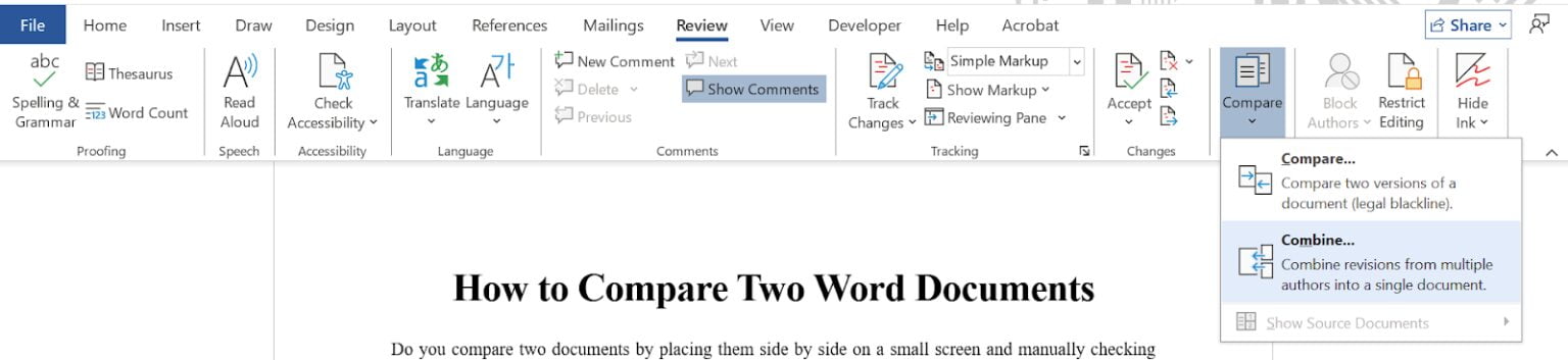 Compare Two Documents In Word, Google Docs & Online